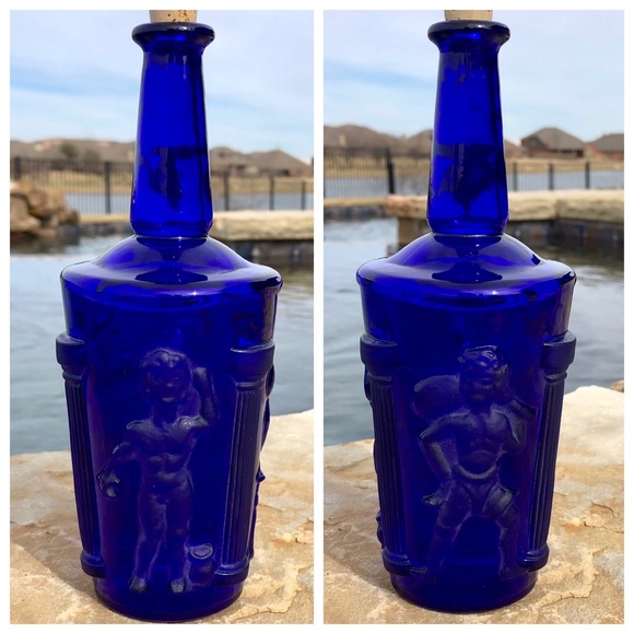 Vintage | Accents | Cobalt Blue Glass Decanter Bottle Frosted 3d Relief ...